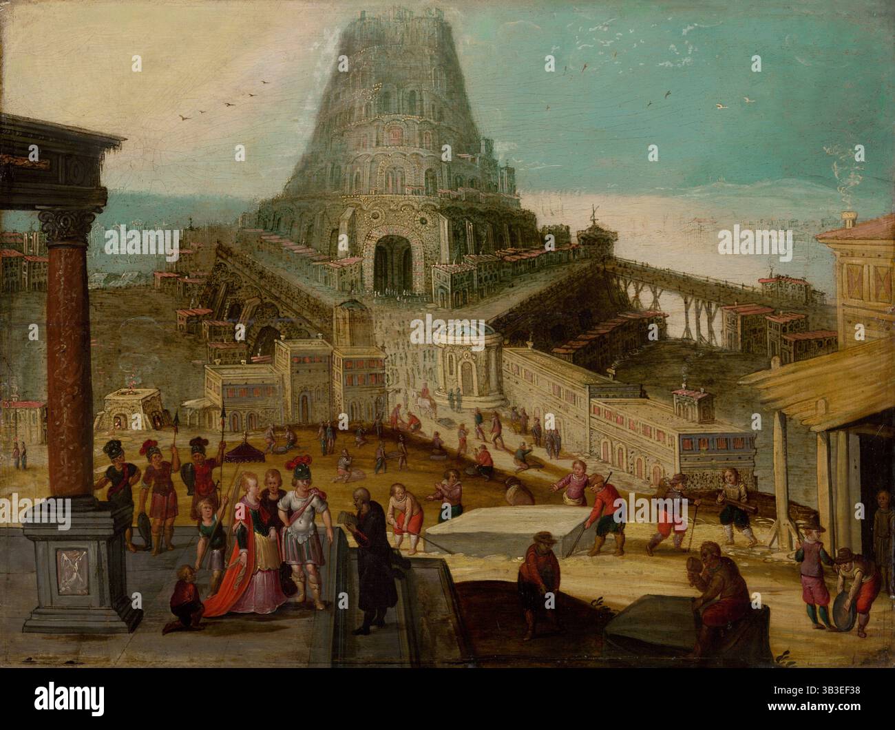 The Building of the Tower of Babel, 1600-1620. Biblical scene Stock ...