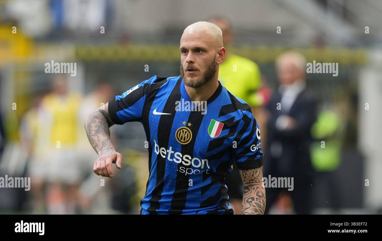 Inter Milan's Federico Dimarco runs during the Serie A soccer match ...