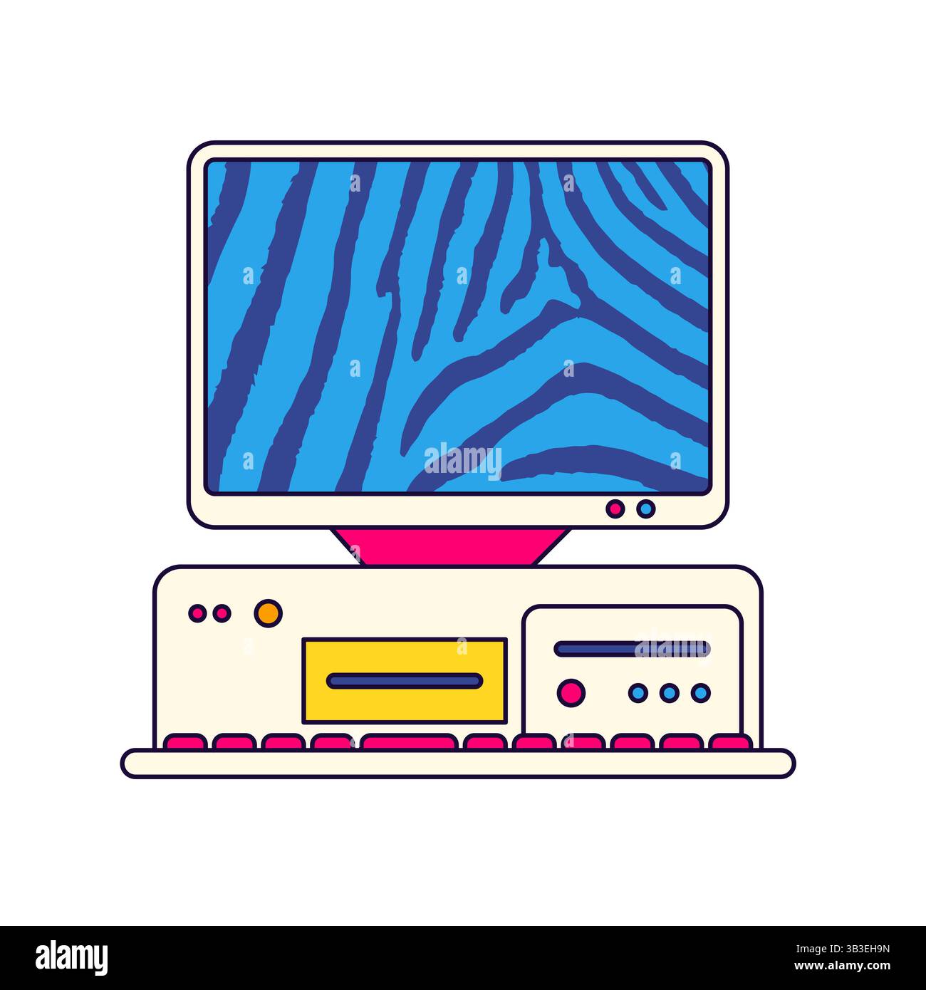Retro computer vector icon or vintage 90s PC with CRT monitor and ...