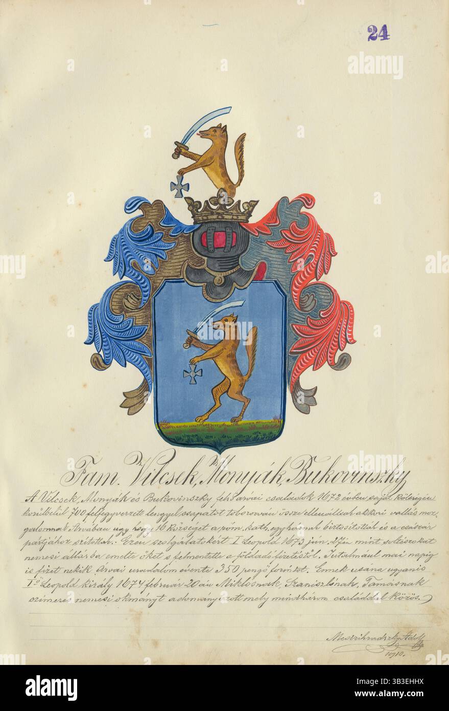 Coat of arms of the Vilcek, Monak, Bukovinska families, 1904 ...