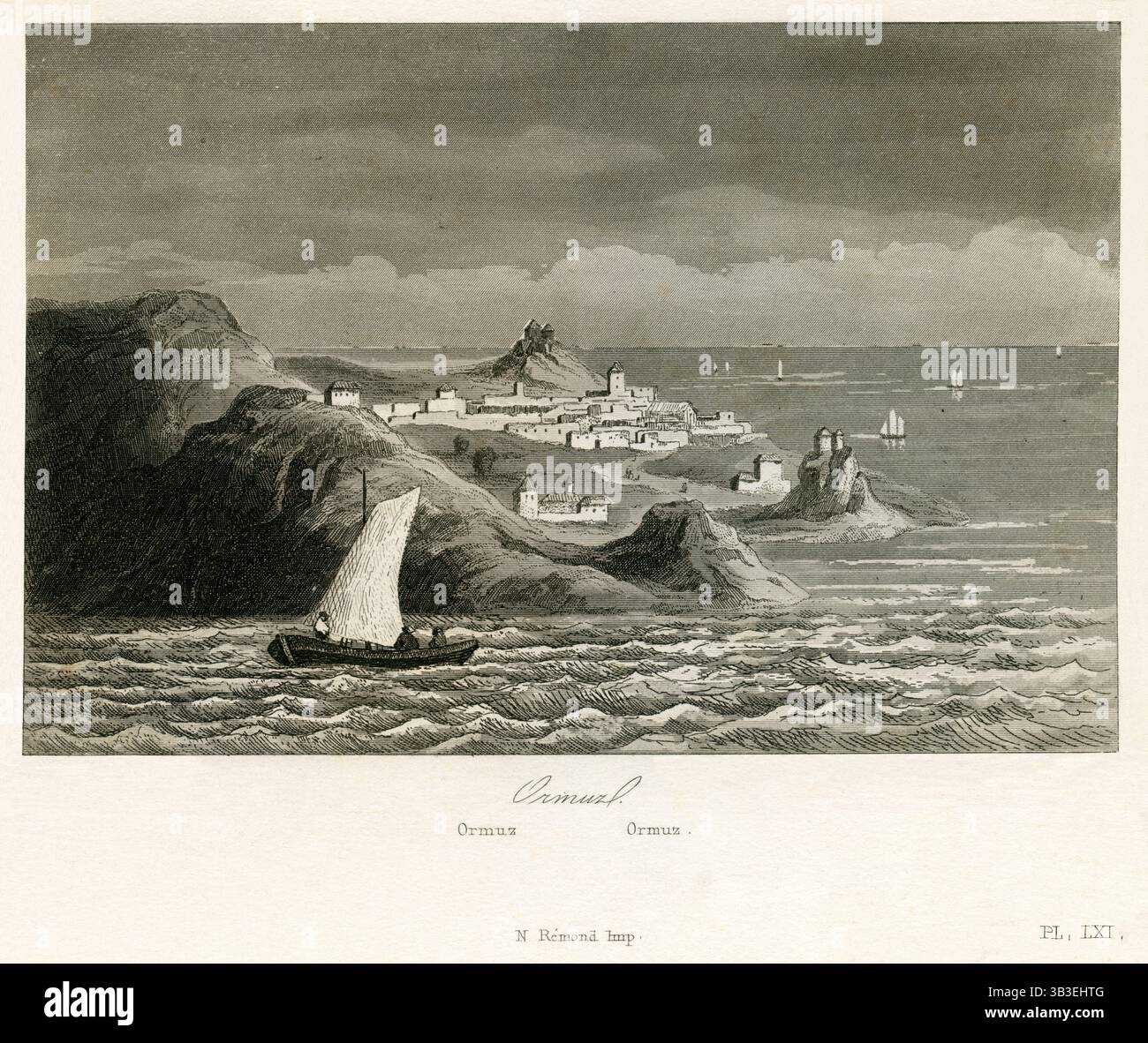 Asien, Iran, Felseninsel Hormus im Persischen Golf , Stahlstich, ca. 1850 . / Asia , Iran ...