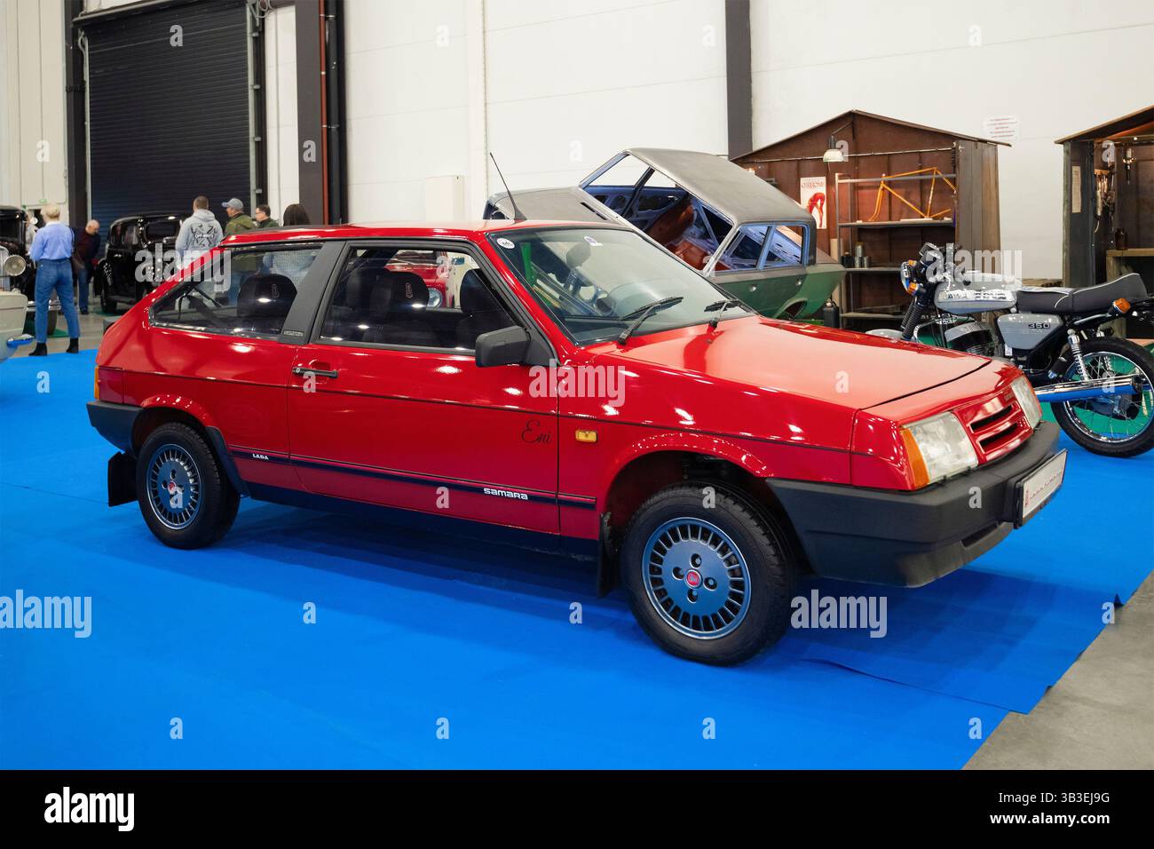 SAINT PETERSBURG, RUSSIA - APRIL 11, 2025: Red Soviet car VAZ-2108 "Lada-Samara 1300" on the ...