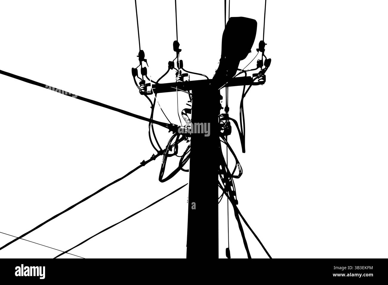 Black and white utility pole silhouette. Isolated graphics of electric ...