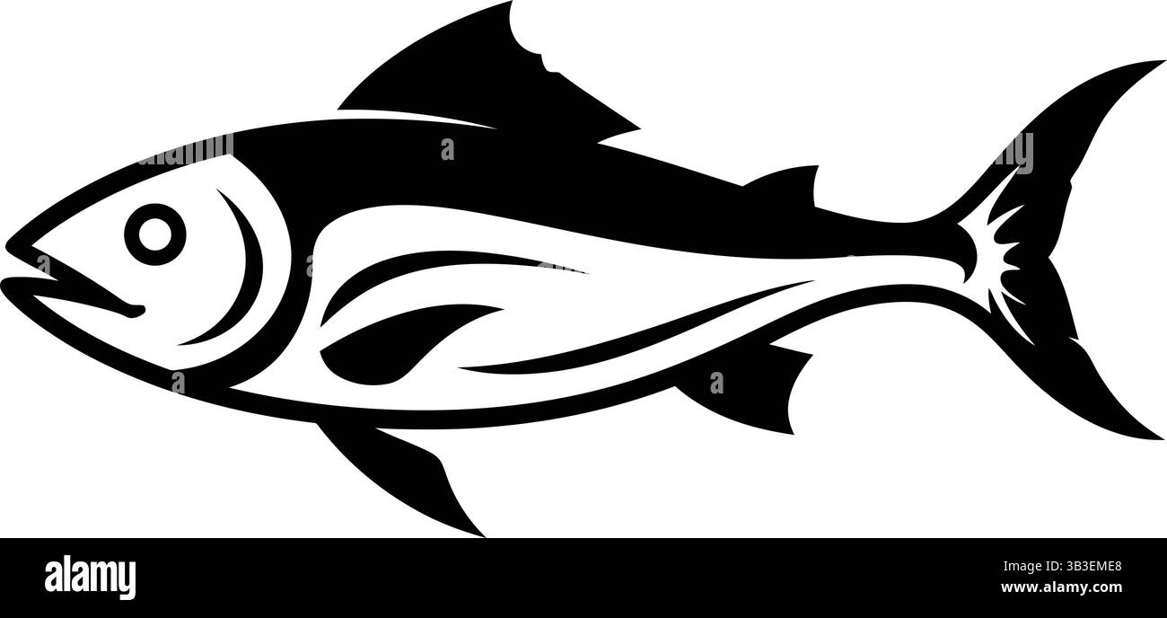 Fish Silhouette Vector Illustration in Black and White – Bold Minimal ...