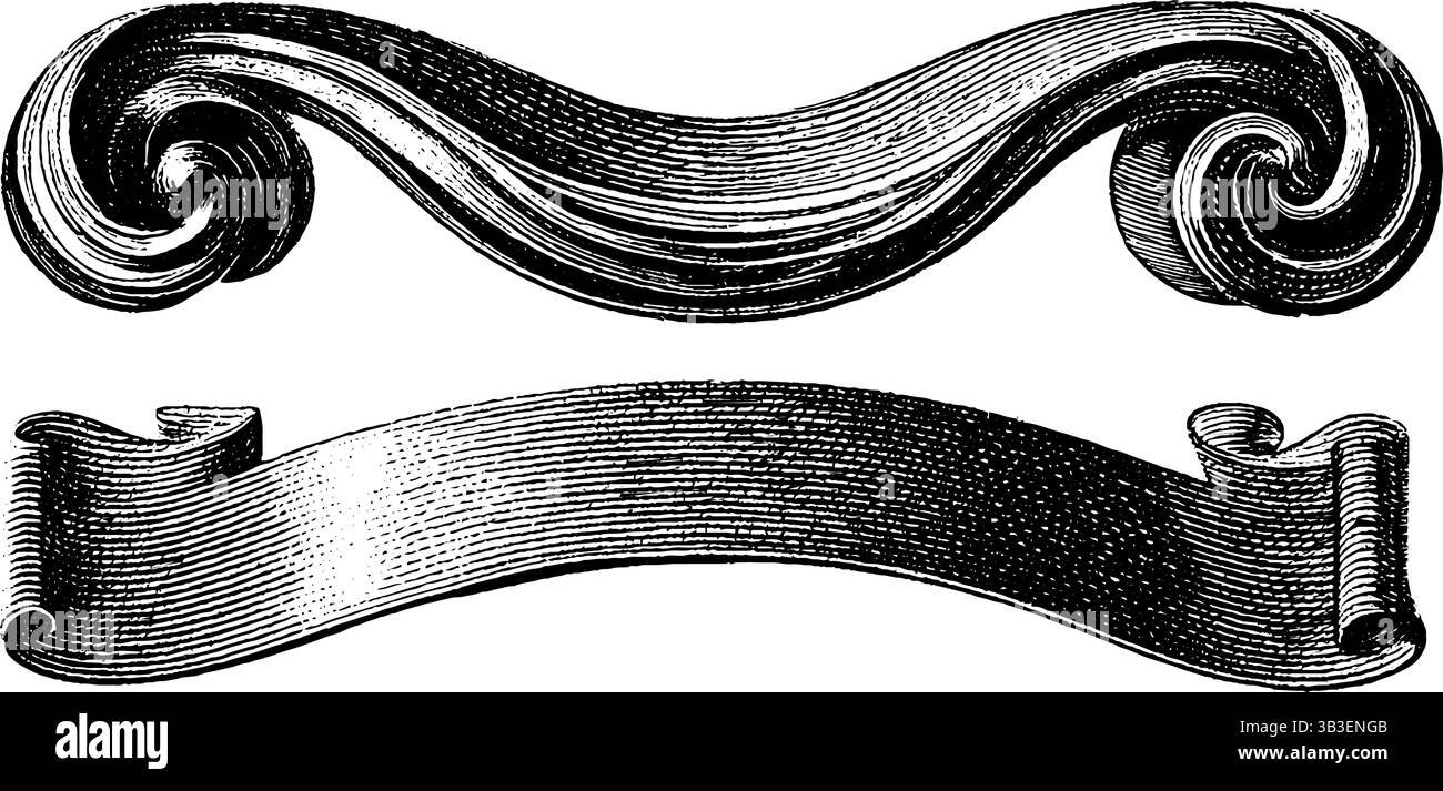 Vintage engraved scroll and ribbon set for decorative design and craft projects Stock Vector ...