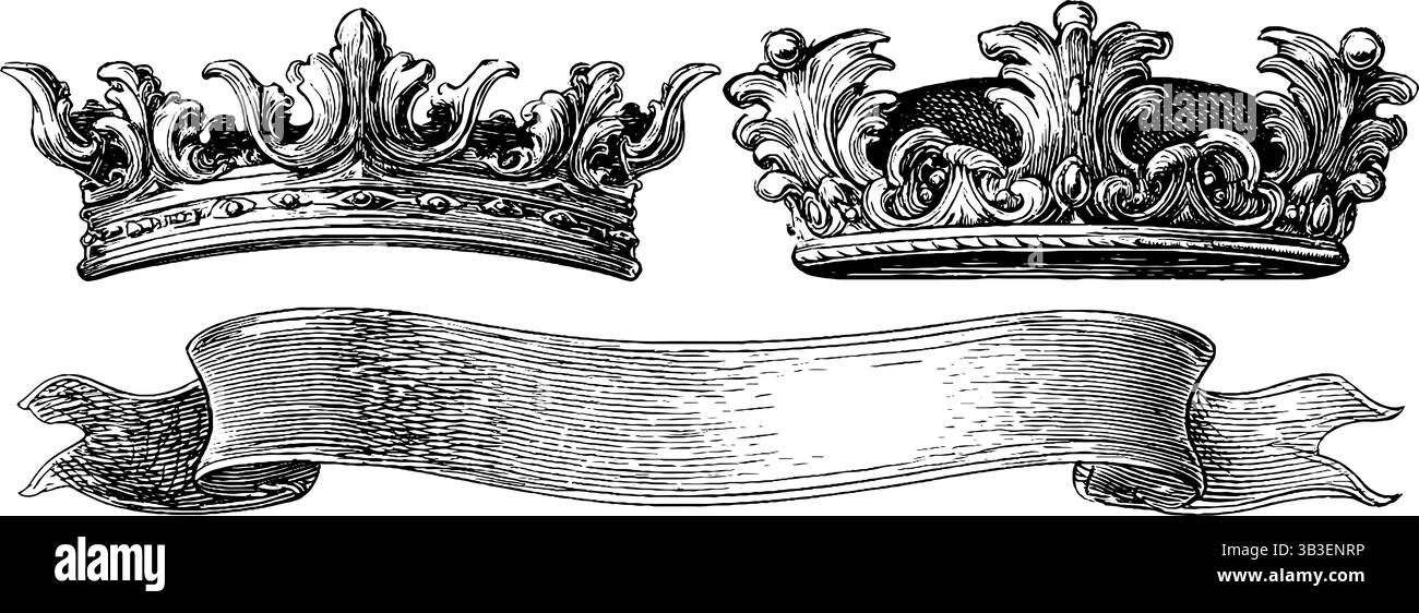 Engraved baroque frames and crowns illustration for elegant design ...