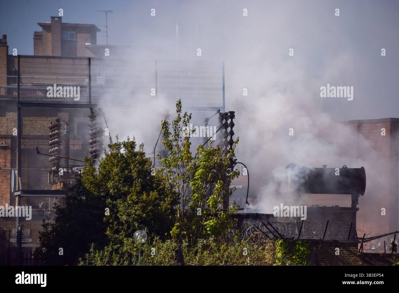 London, UK. 29th April 2025. Smoke billows after a fire broke out at an ...