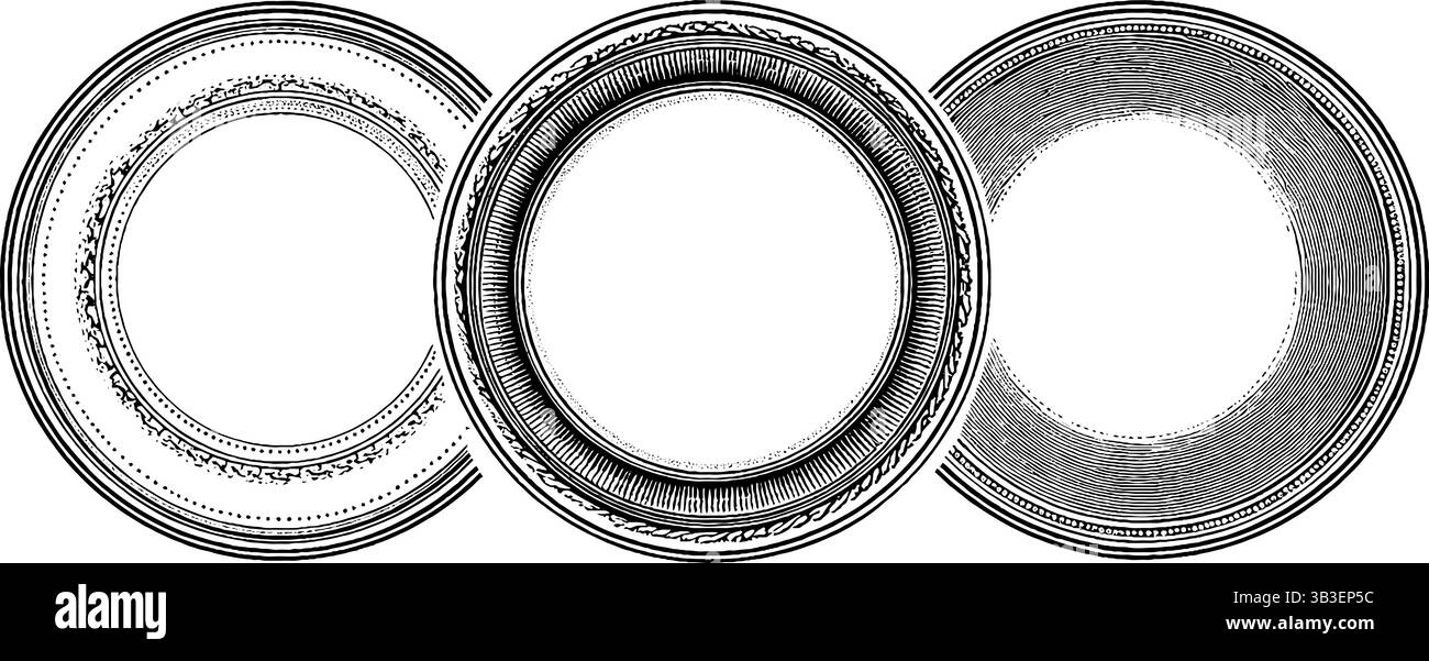 Vintage engraved circular frames set with intricate swirl designs for ...
