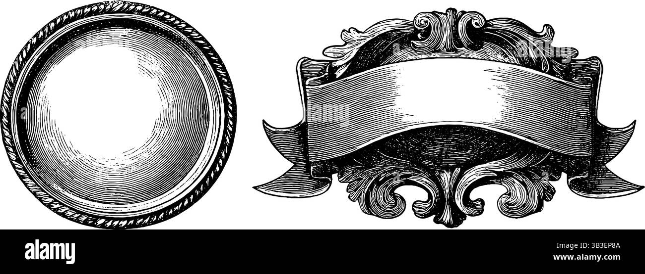 Vintage engraved badge and banner design for emblem crafting Stock ...