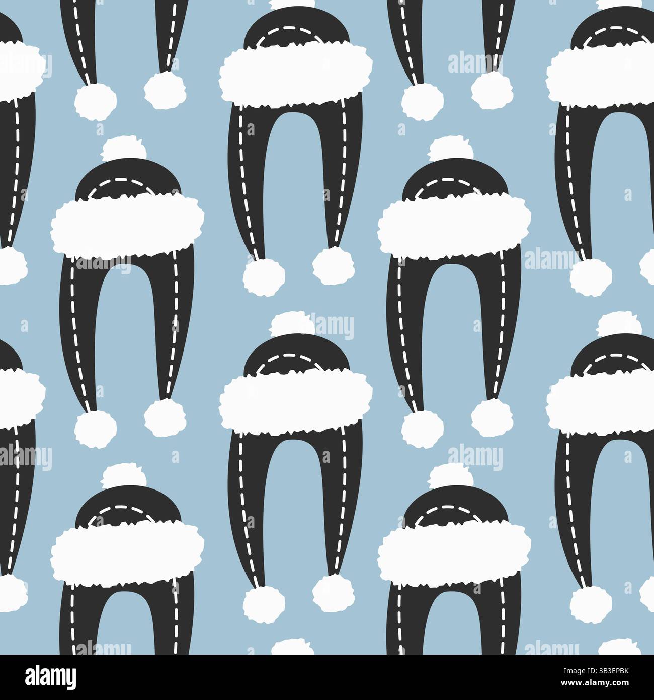 Warm Ear Flap Hat with fur, buboes and stitch Seamless Pattern Black ...