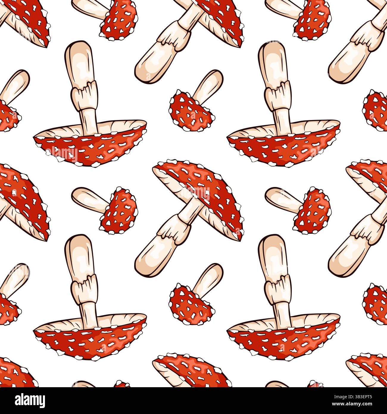 Fly agaric inedible mushroom seamless pattern in cartoon style. Amanita ...