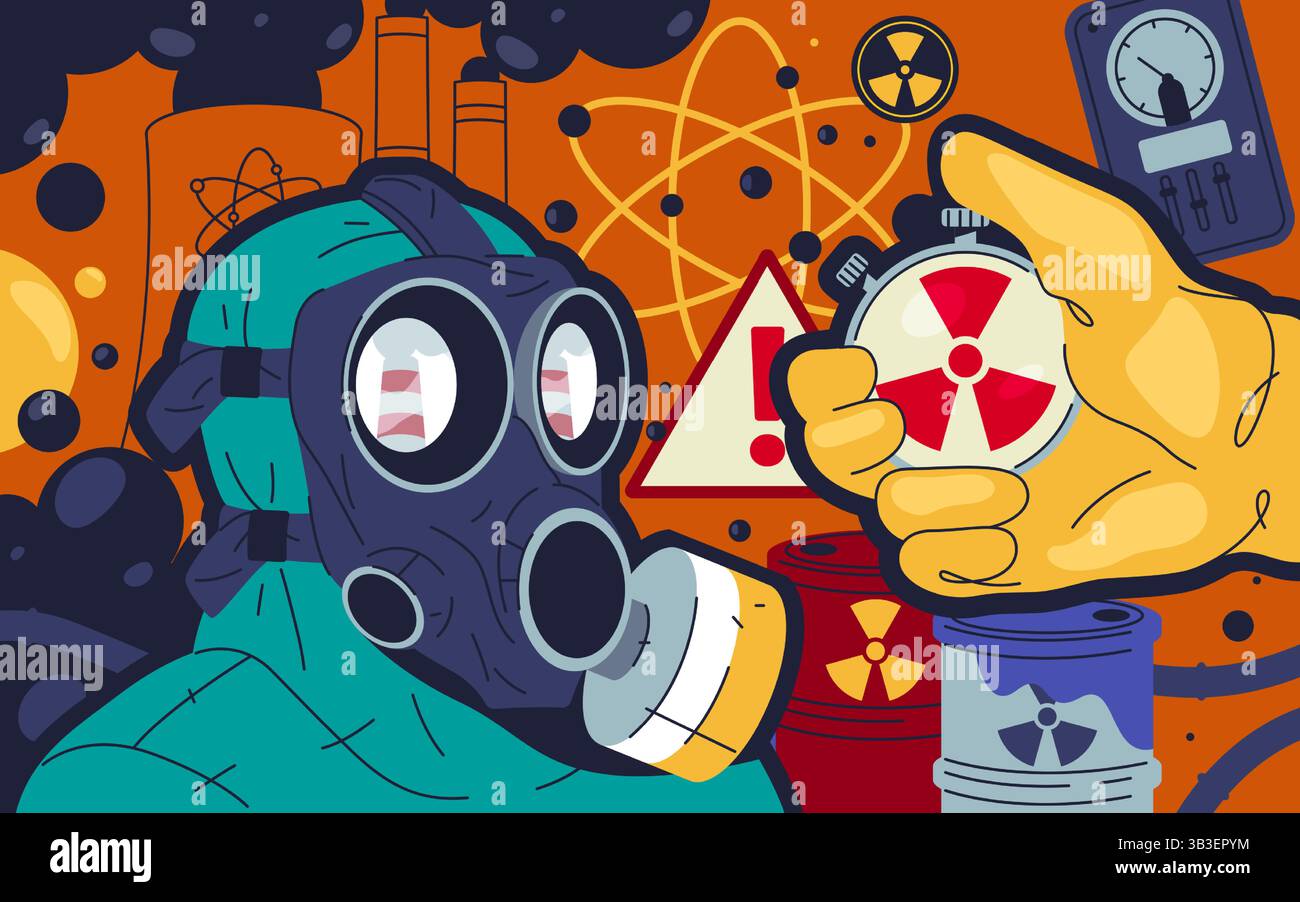 Radiation and nuclear power plant hazard banner. Vector clipart for ...