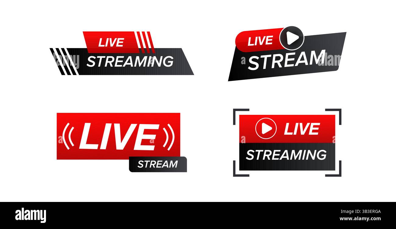 Red and Black Live Streaming Icons Showing Play Button and Signal Waves ...