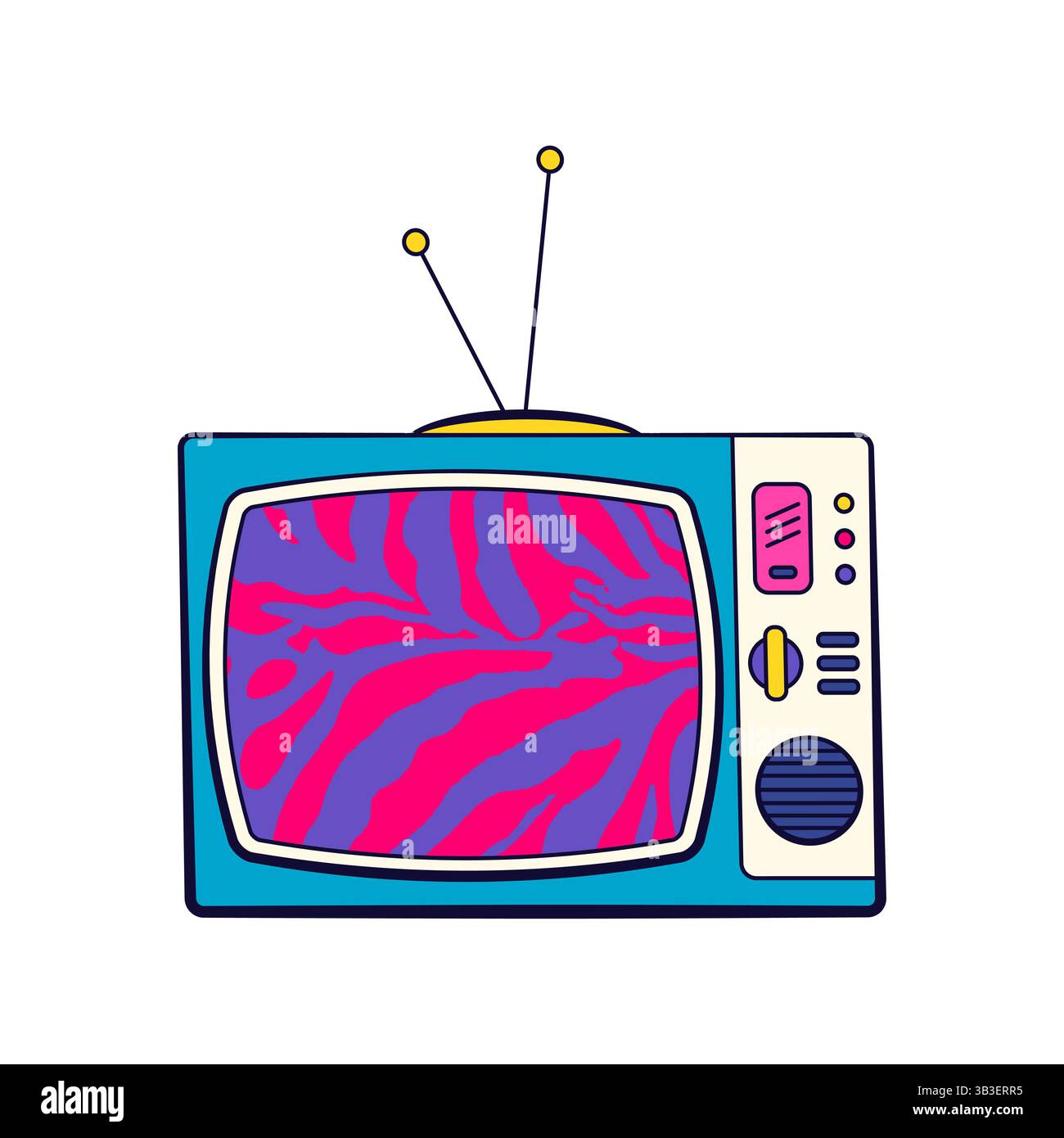 Old analog TV with antenna icon. Vector retro television or vintage ...