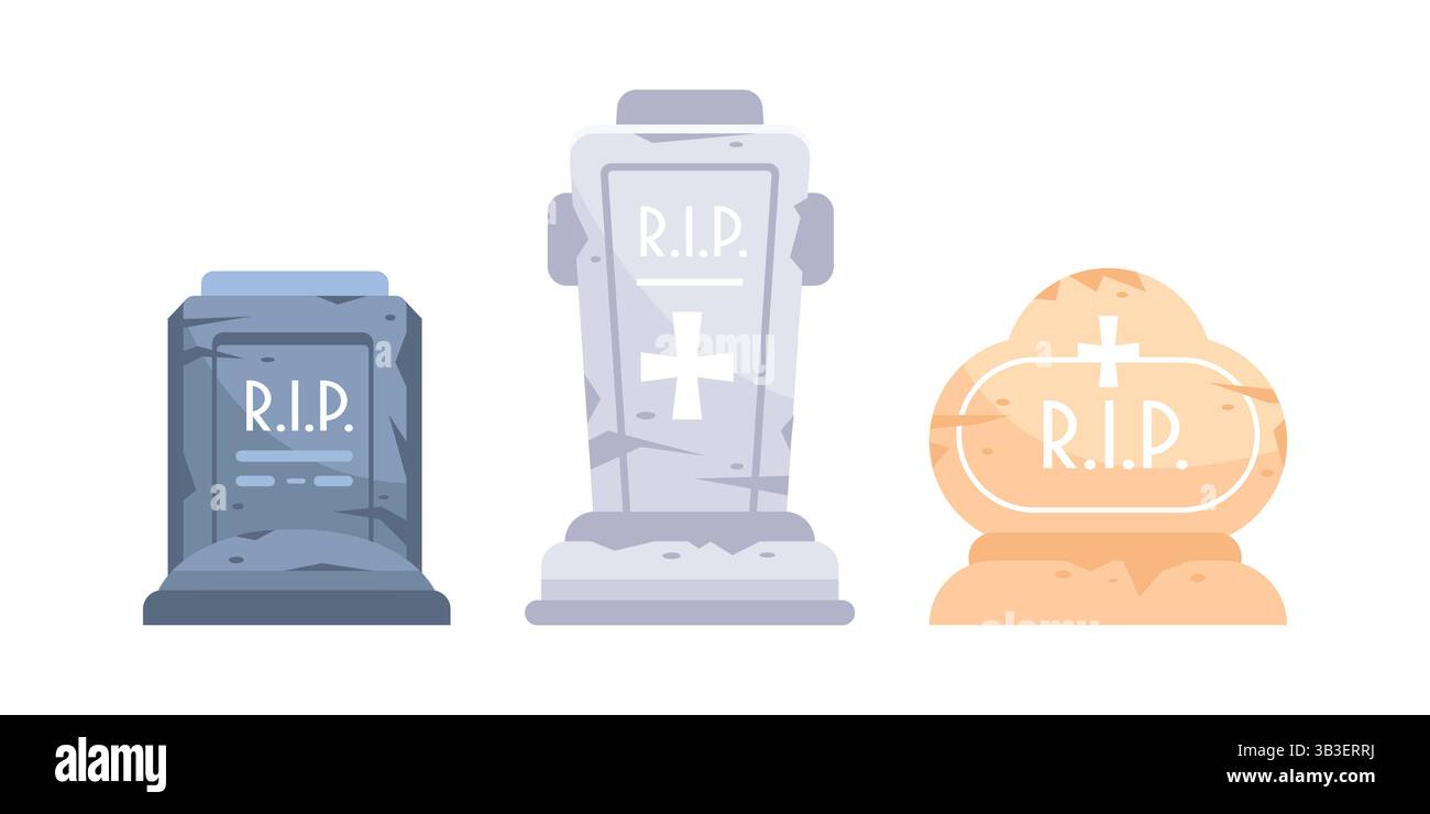 Three tombstones showing rest in peace message are representing ...