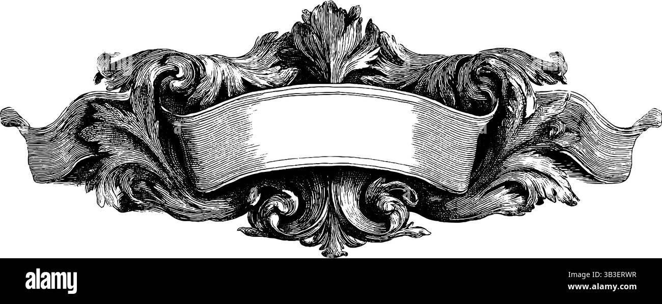 Vintage engraved ribbon and floral design for decorative projects Stock ...