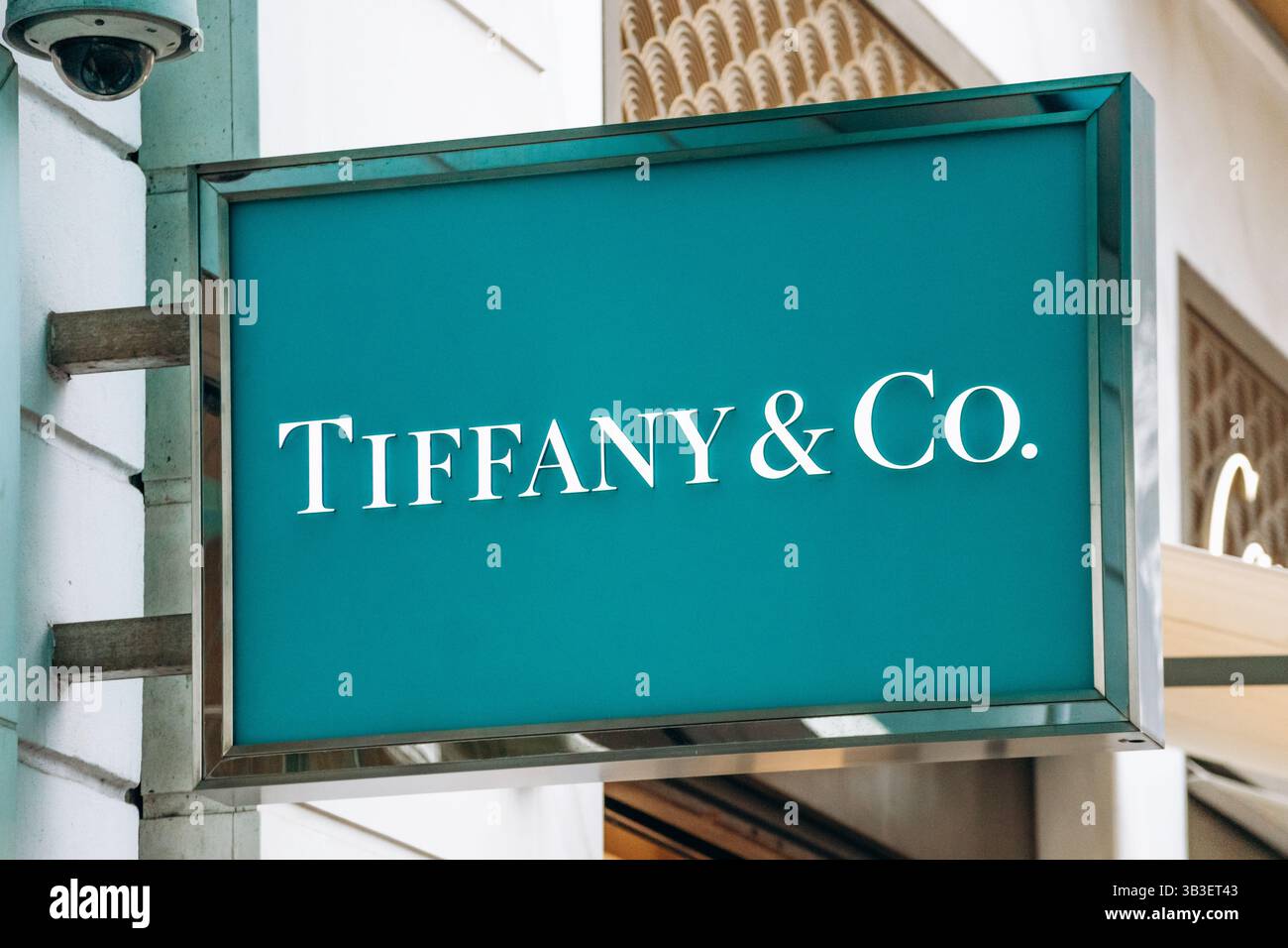 Nice, France - January 26, 2025: Tiffany and Co. signboard on Avenue ...