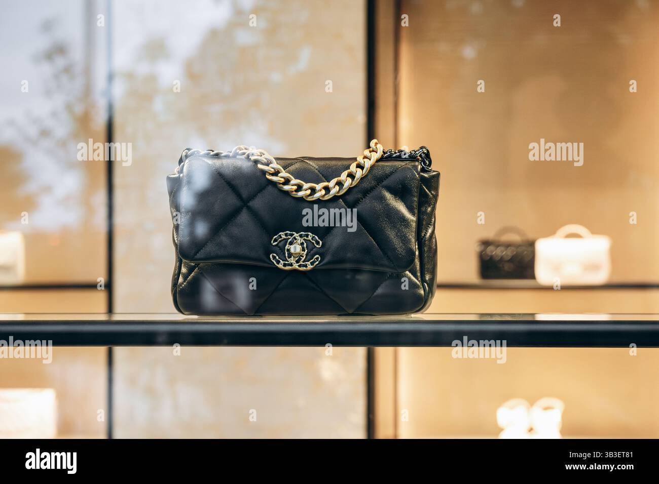 Nice, France - January 26, 2025: Chanel bag displayed in the window of ...