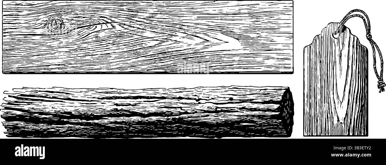 Rustic engraved illustrations of wooden banners and tags for design ...