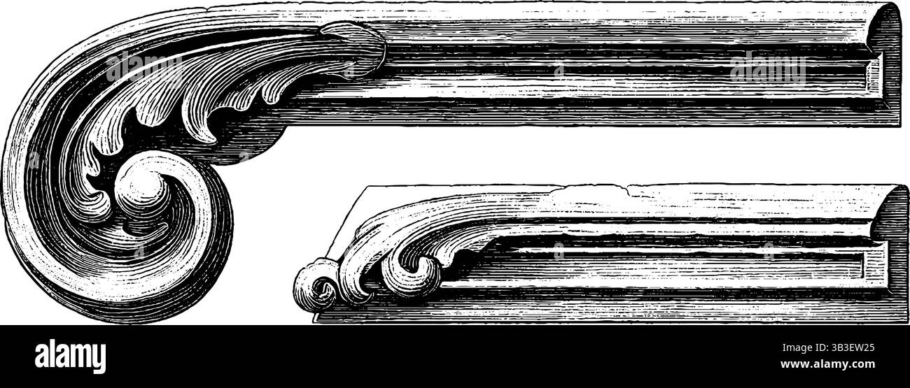 Ornate scroll and lettering edges engraving for decorative design Stock ...