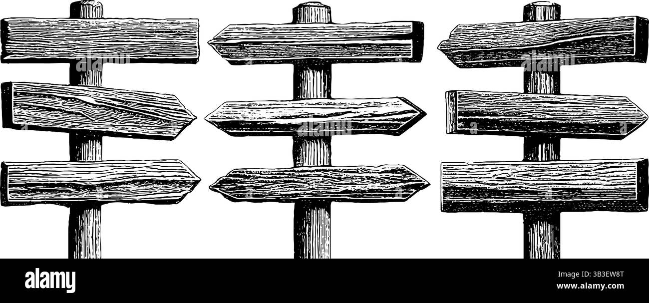 Vintage engraved illustration of directional signpost arrows for ...