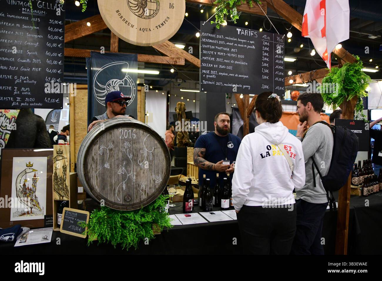 An exhibitor sells wine and craft beers at the 8th edition of the Lyon ...