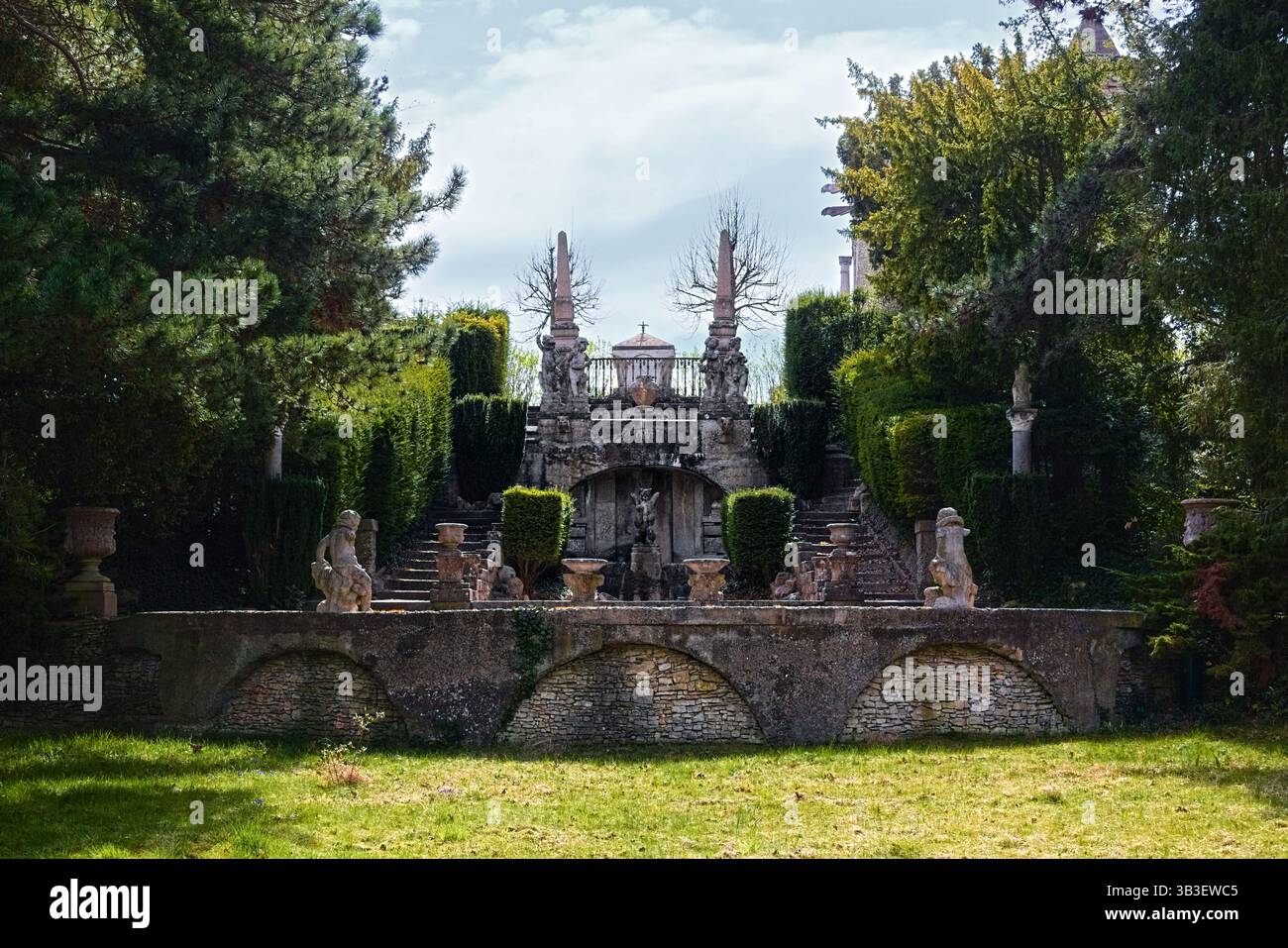 Formal garden terrace of Roseburg, Germany, featuring symmetrical stone ...