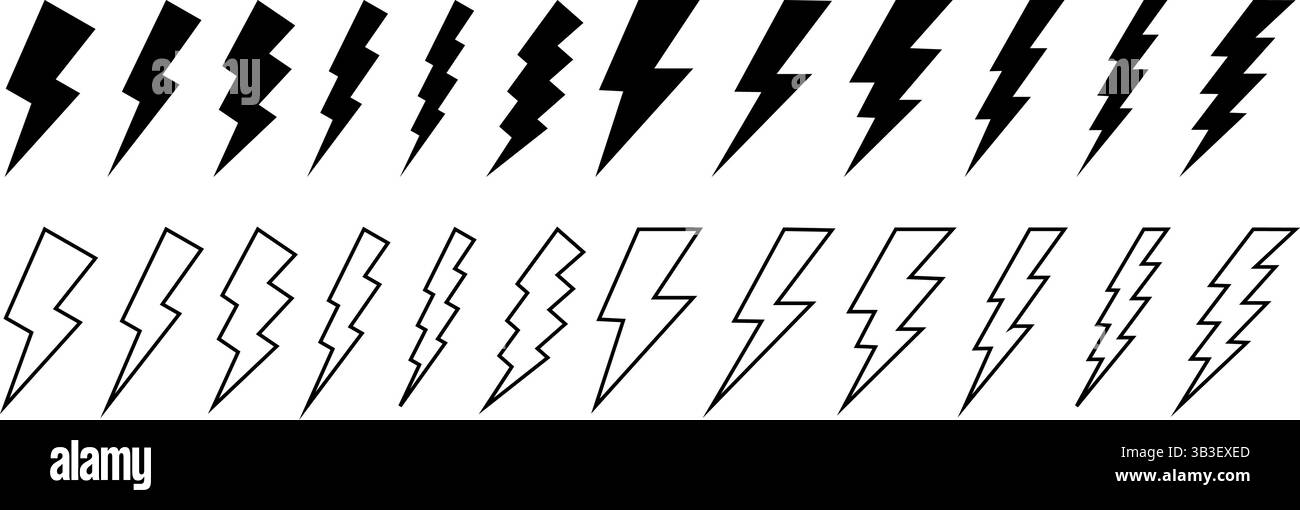 Set of bolt icons. Thunderbolt signs isolated on white background ...