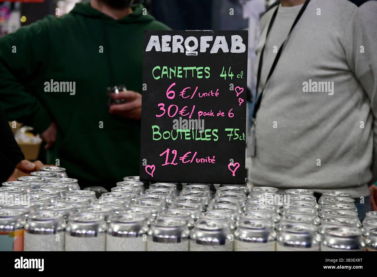 Sign selling cans and bottles of Aerofab craft beers seen at the 8th ...