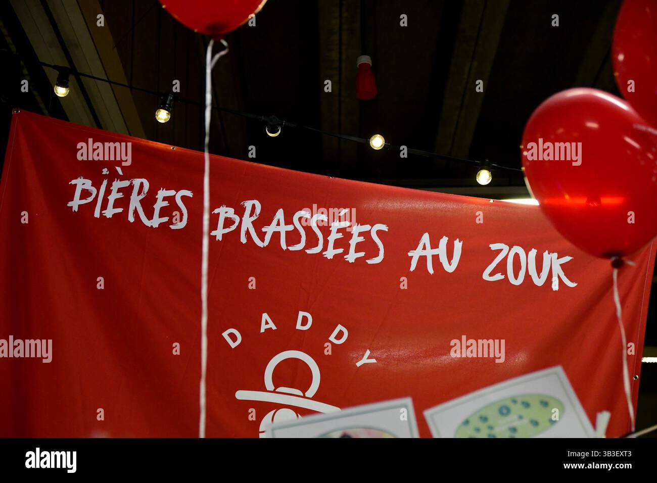 A banner of beers brewed at souk seen at the 8th edition of the Lyon ...