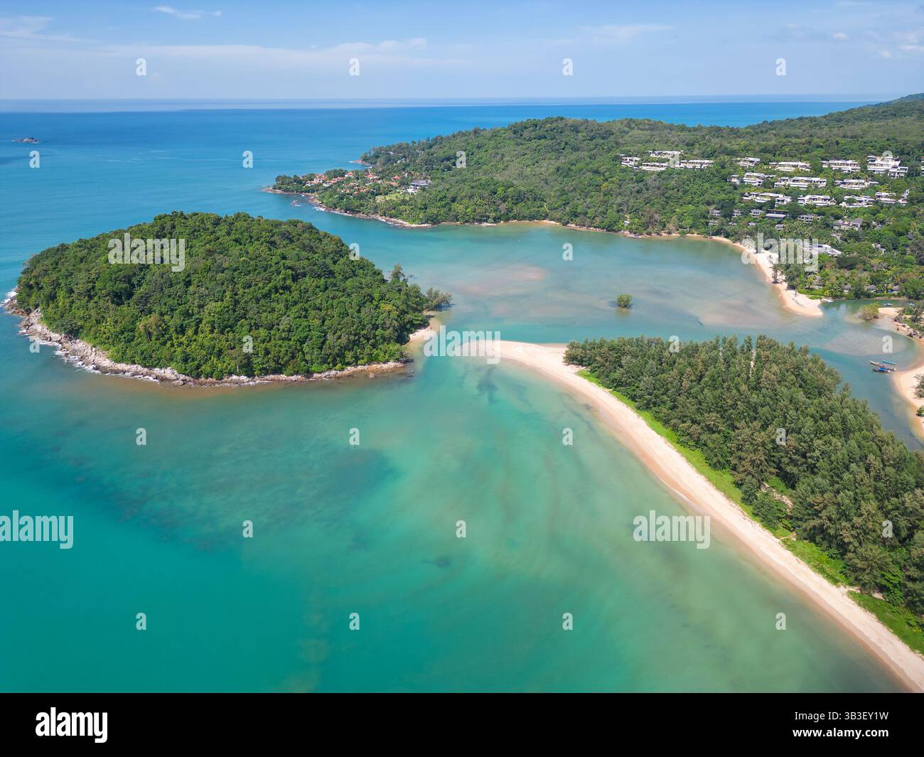 Aerial view on the north tip of Layan and Bang Tao Beach in Phuket ...