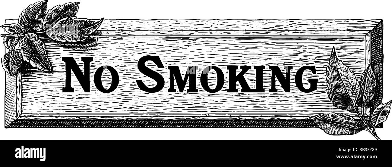 Engraved rustic no smoking sign with decorative leaves for vintage ...