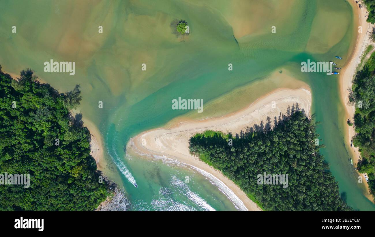 Aerial top down view on the north tip of Layan and Bang Tao Beach in ...