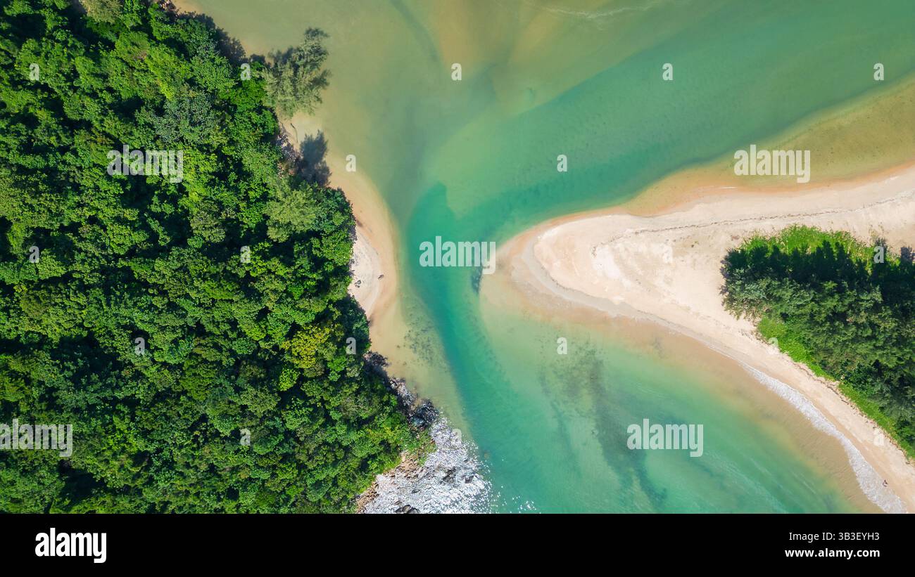 Aerial top down view on the north tip of Layan and Bang Tao Beach in ...