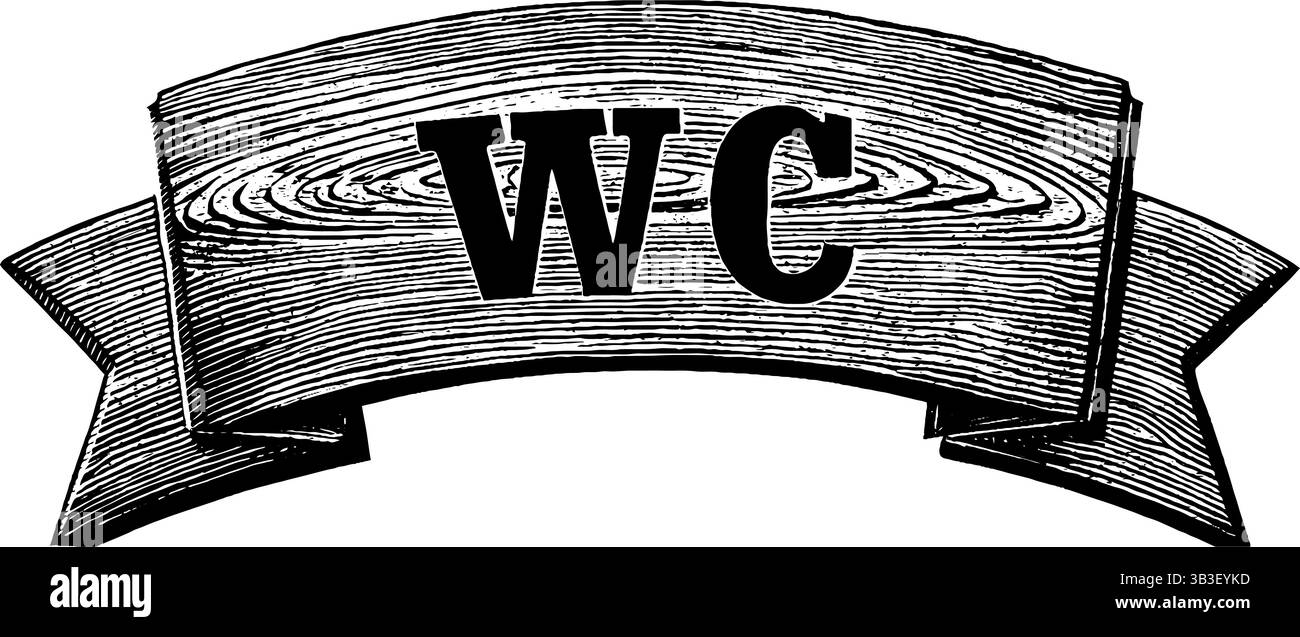 Vintage wood engraving of wc signage with rustic banner design for sign ...