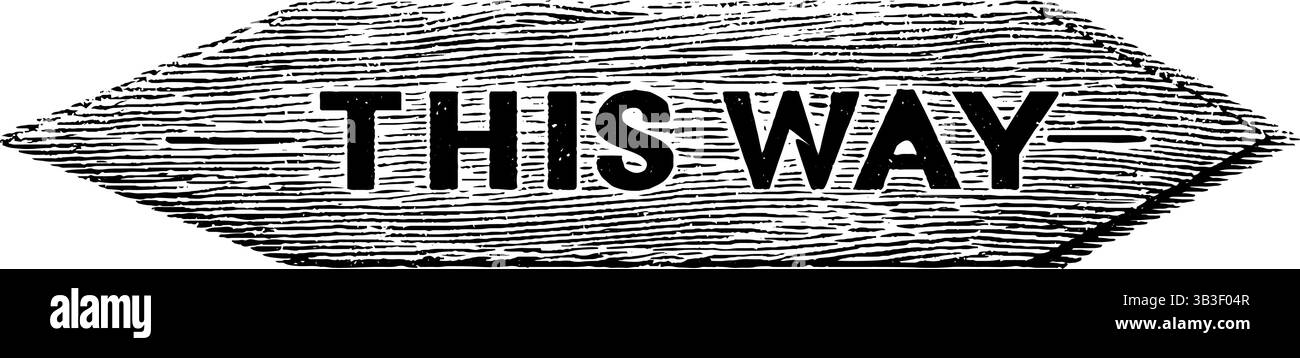 Vintage wooden arrow sign with engraved text "this way" for directional ...