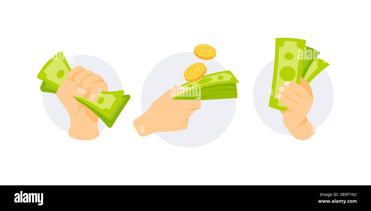 Hands holding, squeezing and dropping money and coins Stock Vector ...