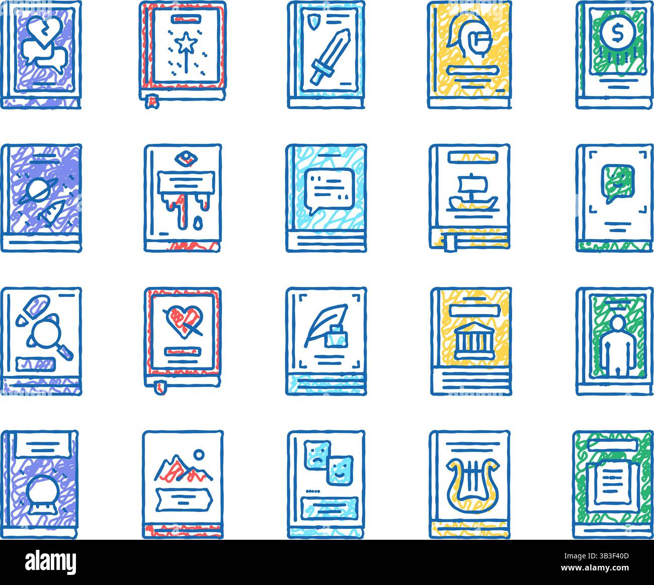Literary Genres Books set Icons hand drawn Stock Vector Image & Art - Alamy