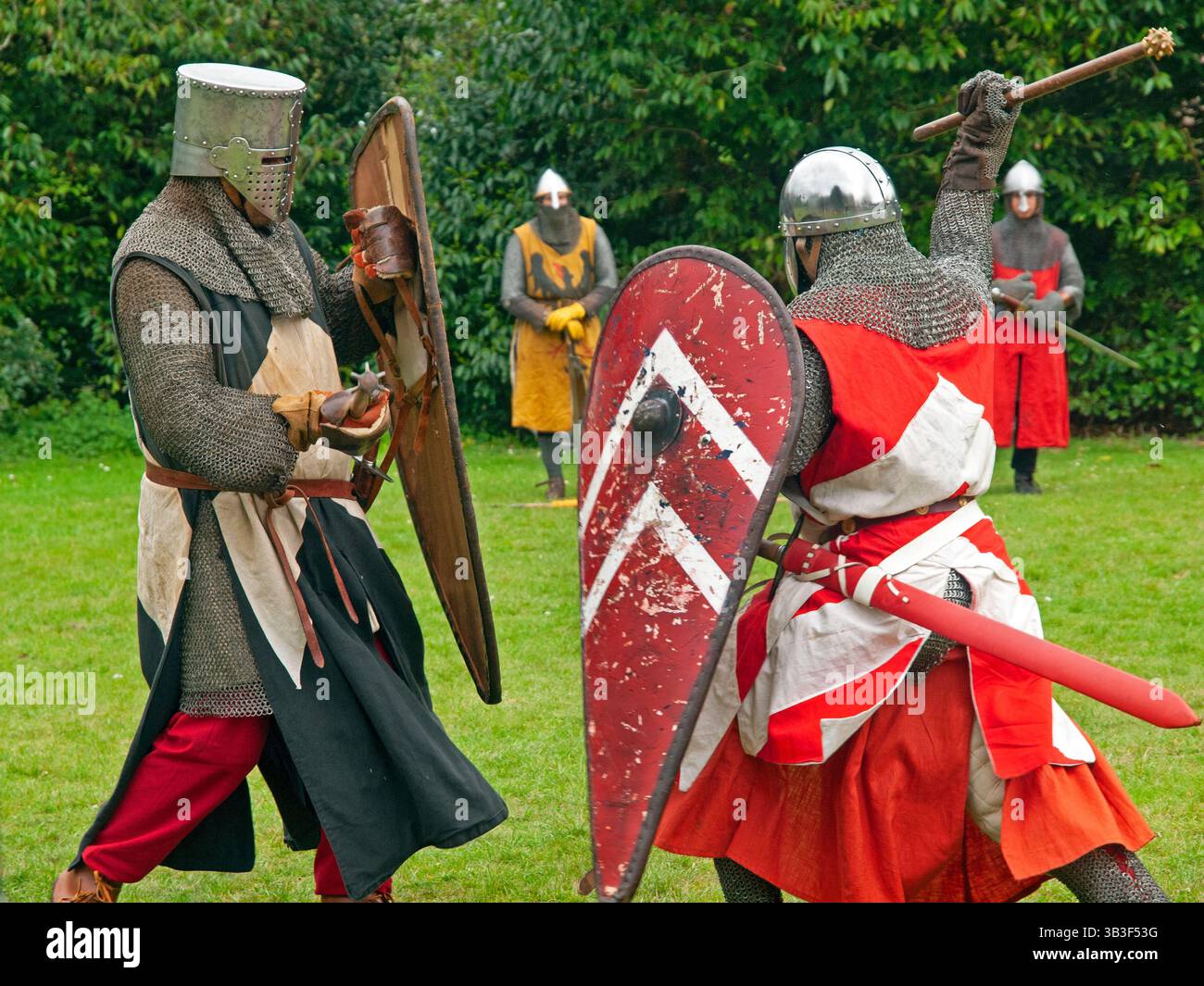 Armed combat at the Medieval Fair in the grounds of Arundel Castle ...