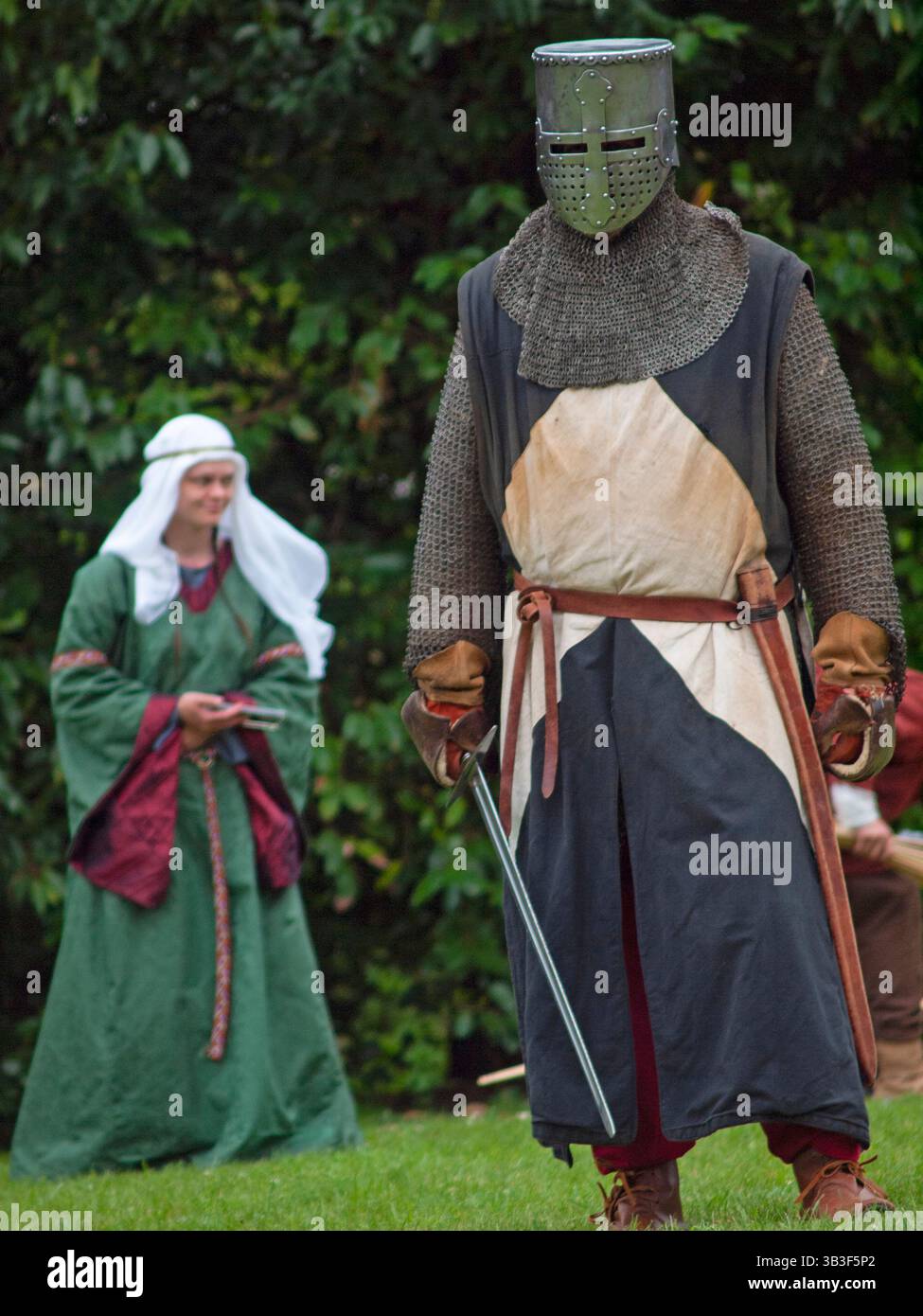 A knight in armour at the Medieval Fair, held in the grounds of Arundel ...