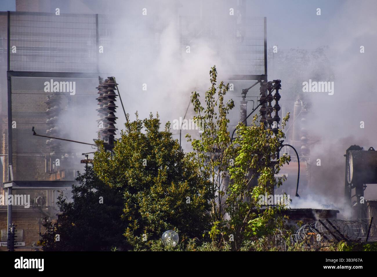 London, UK. 29th April 2025. Smoke billows after a fire broke out at an ...