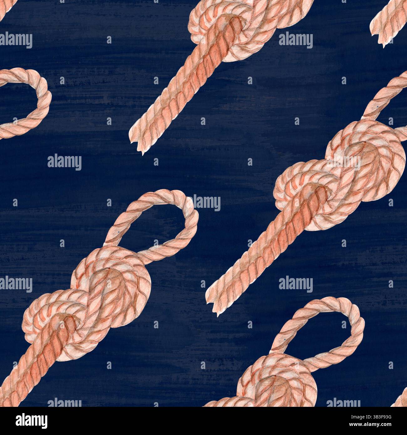 Sailor's rope, tied into a reef knot seamless pattern on blue ...
