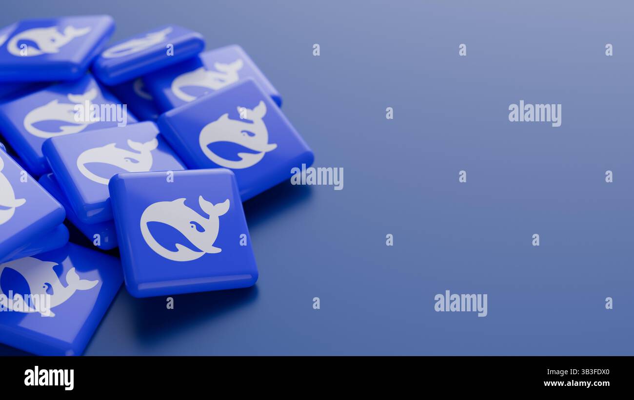 Berlin, Germany – 29th April, 2025: Close-up of Deepseek logos in a ...