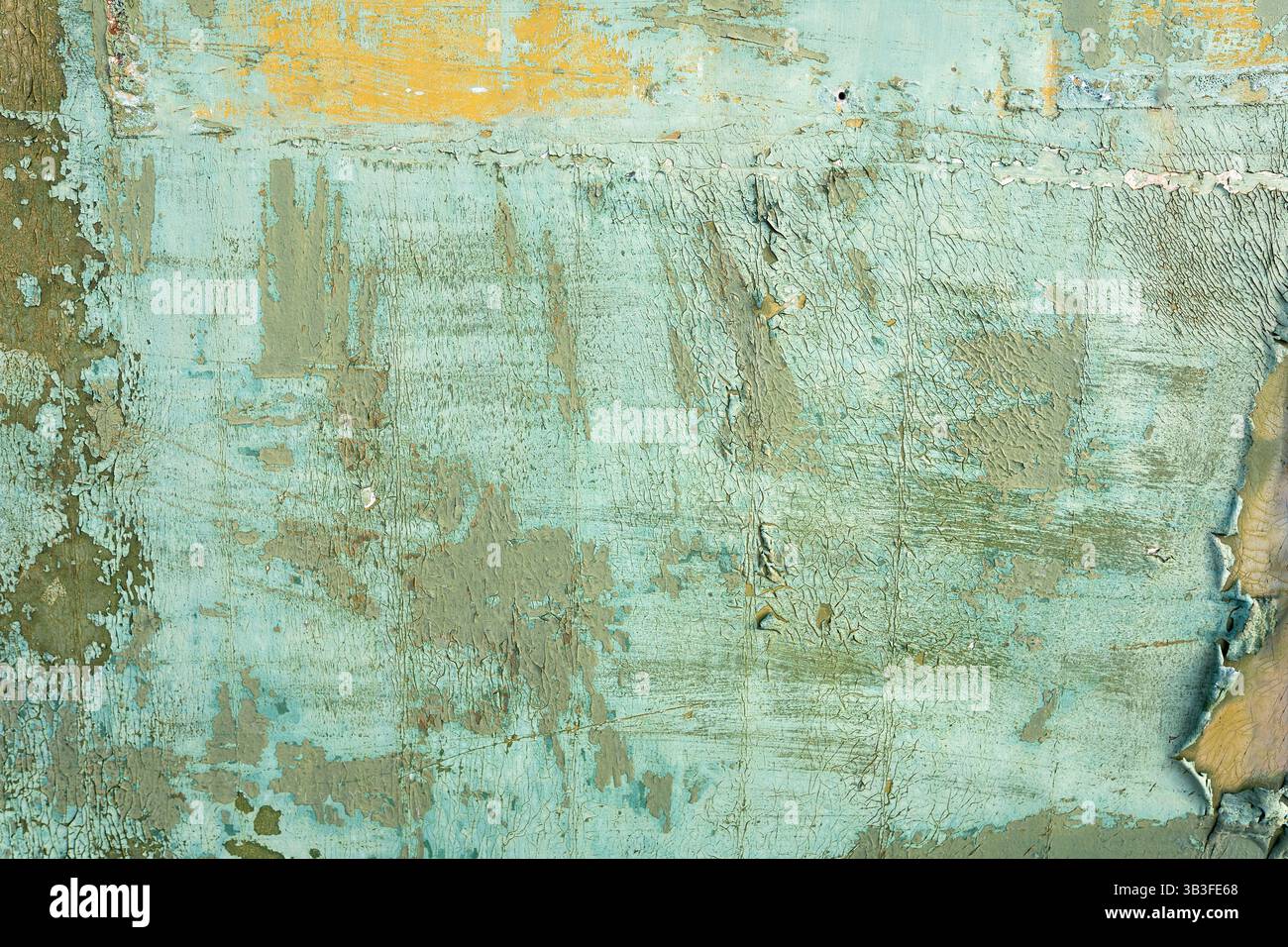 Peeling green paint on rusty metal surface grunge texture top view ...