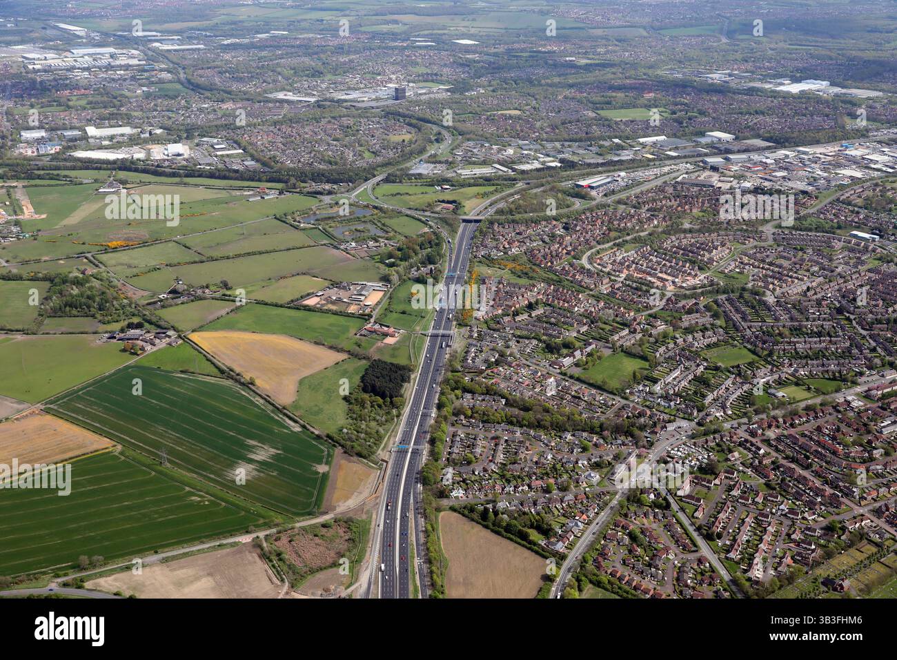 aerial view of the A1(M) motorway (from over J66) looking SEast along ...