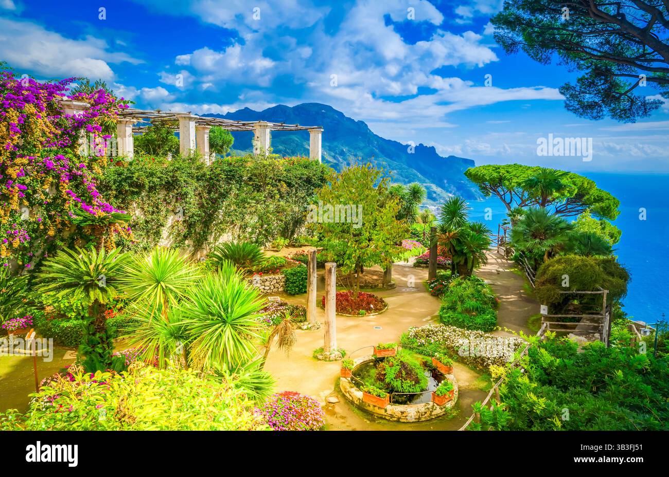 Ravello village with churches over sea, Amalfi coast of Italy Stock ...