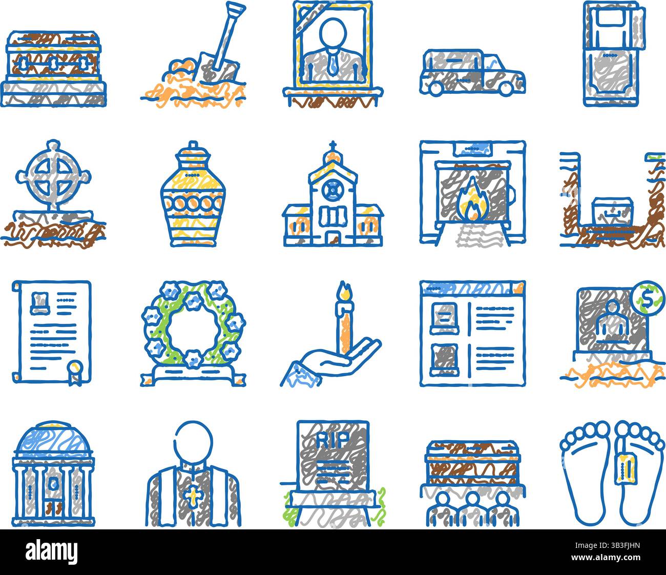 Funeral Burial Service set Icons hand drawn Stock Vector Image & Art ...