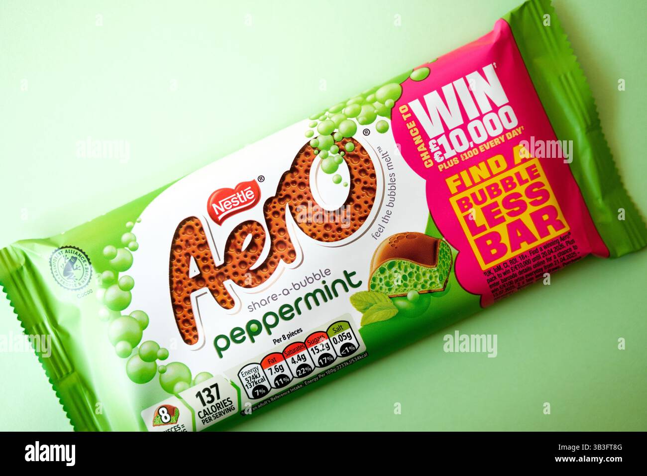London UK, April 29 2025, Nestle Aero Peppermint Chocolate Bar Isolated ...