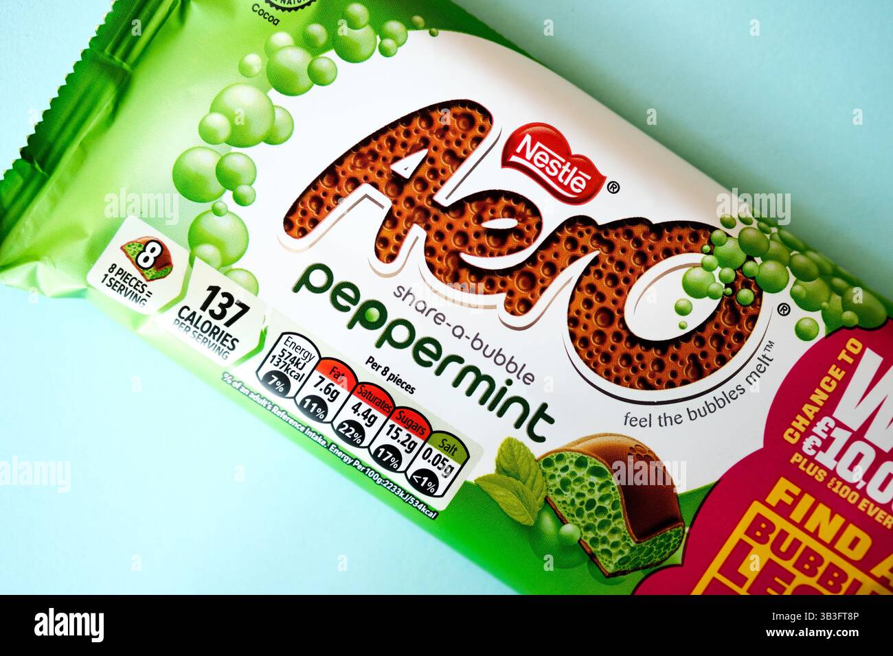 London UK, April 29 2025, Nestle Aero Peppermint Chocolate Bar Isolated ...