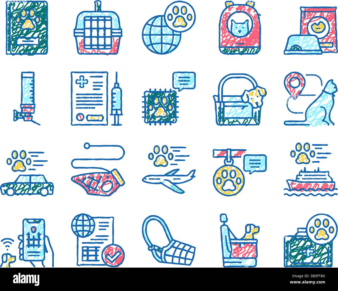 Pet Travel Equipment set Icons hand drawn Stock Vector Image & Art - Alamy